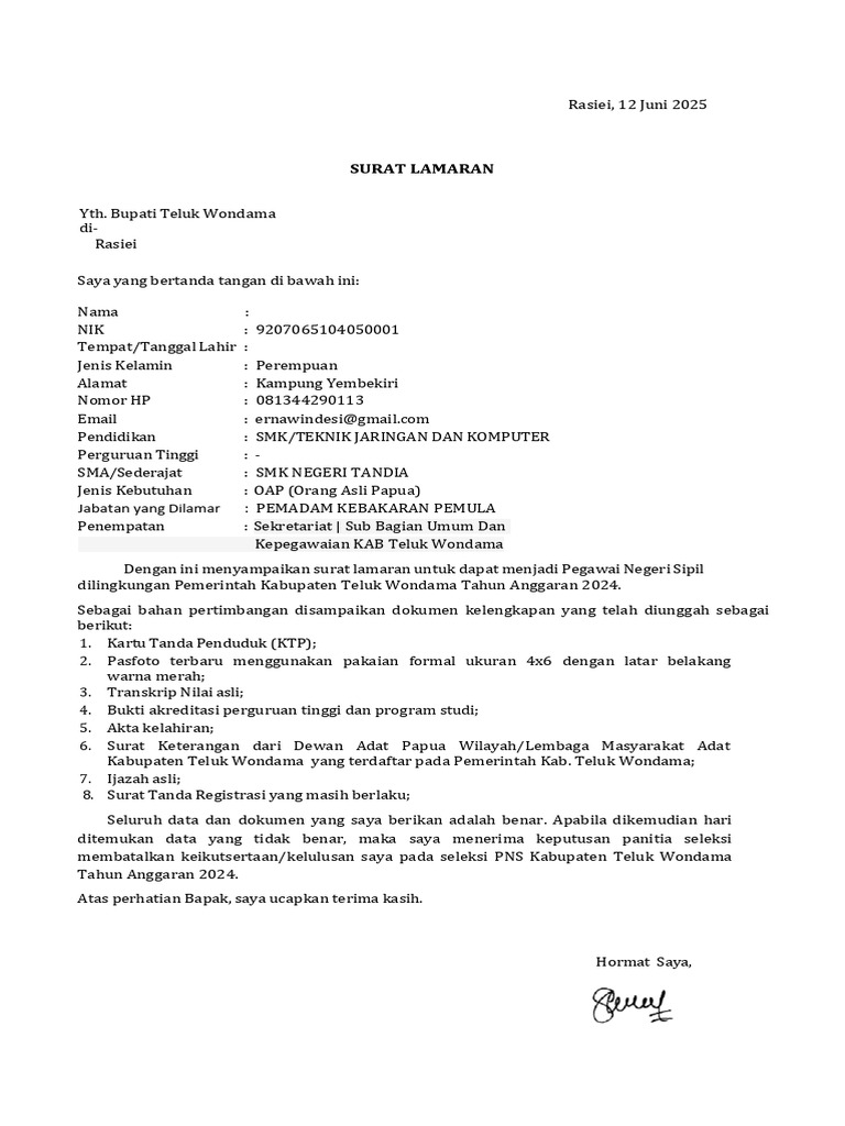 Surat Lamaran Erna | PDF