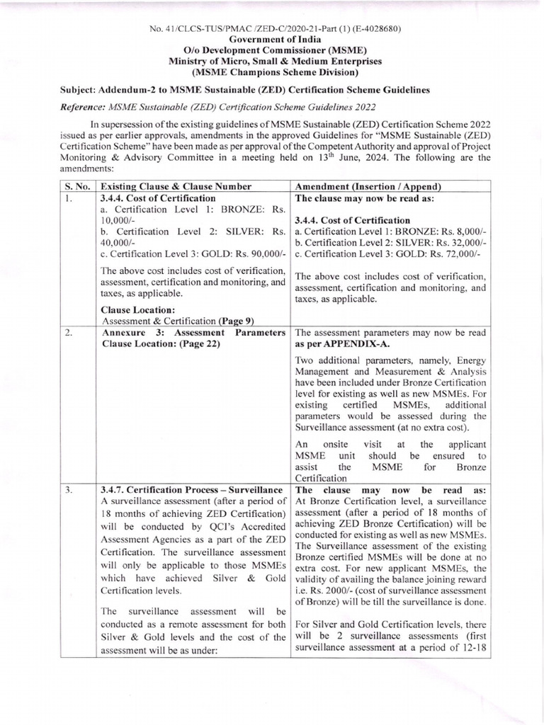 ZED Certification Scheme Amendments | PDF | Business | Economies