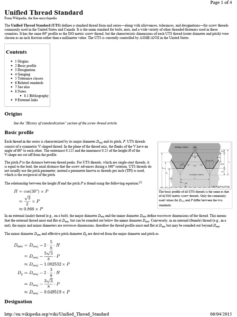 UNC UNF Unified Thread Standard | PDF | Screw | Cutting Tools