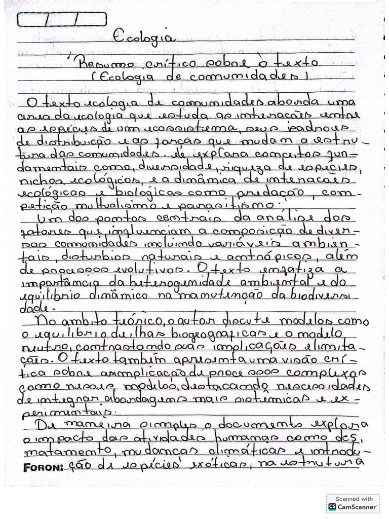 Atividade Avaliativa de Ecologia - Antoni | PDF