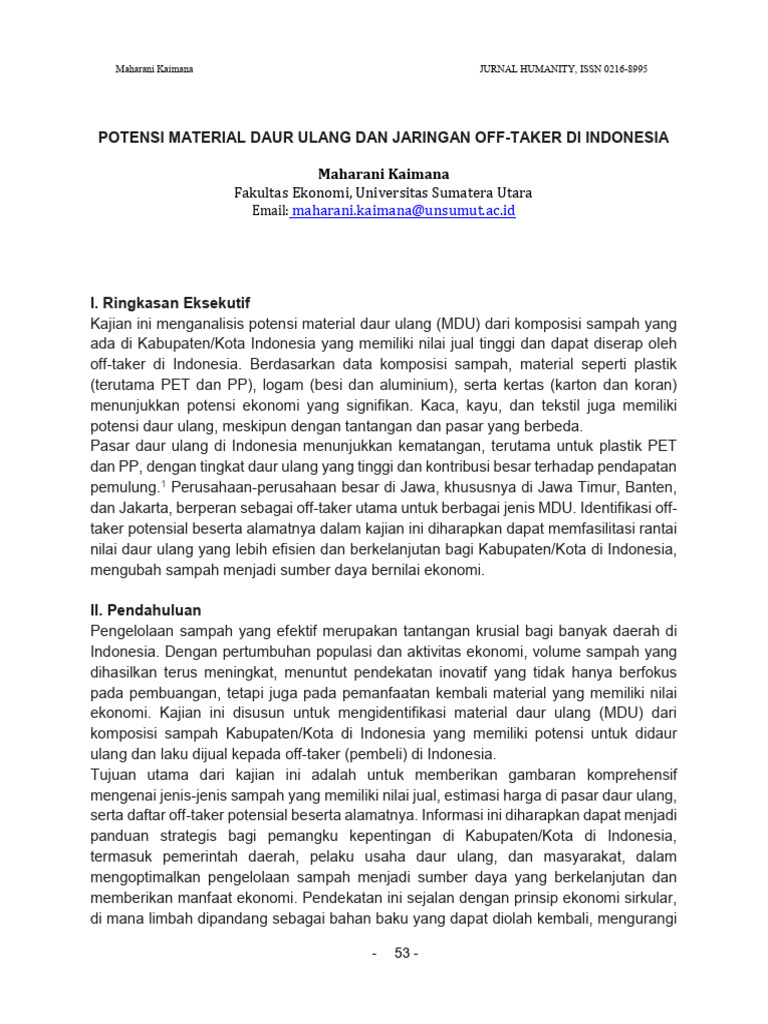 Potensi Material Daur Ulang Dan Jaringan Off-Taker Di Indonesia (Paper ...