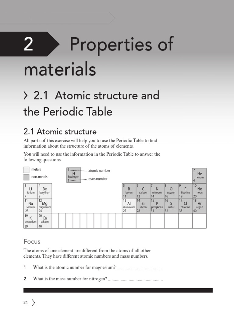 Exercise 2.1 Atomic Structure and The Periodic Table | PDF | Chemical Elements | Periodic Table
