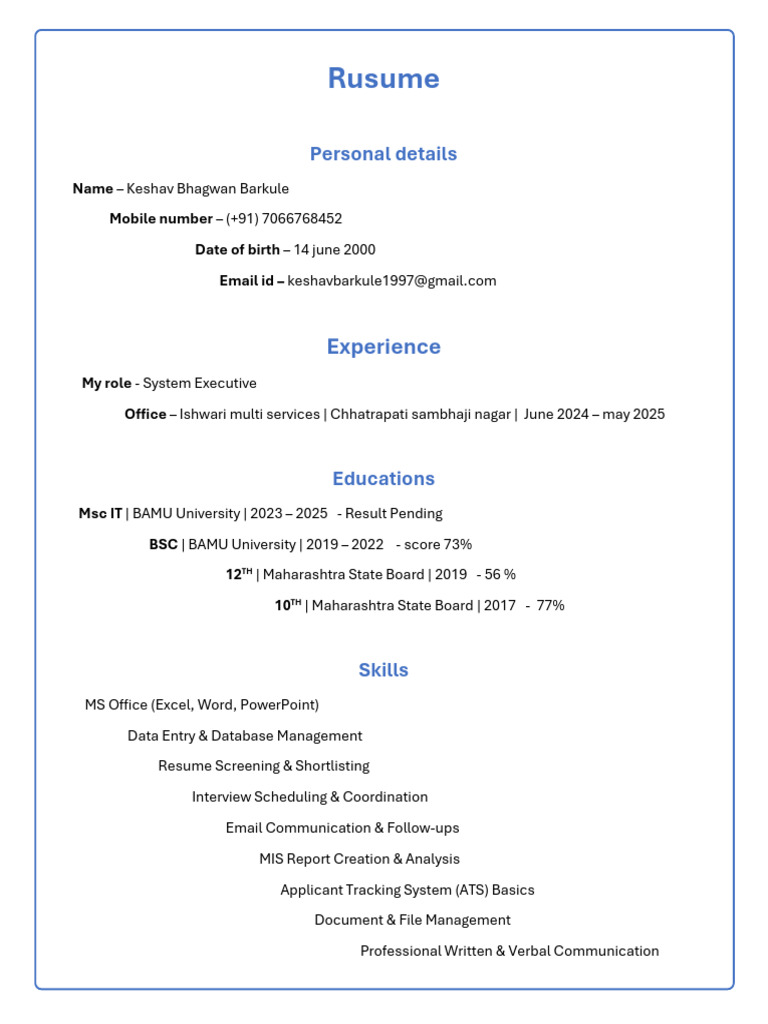 Keshav Non-It Resume | PDF