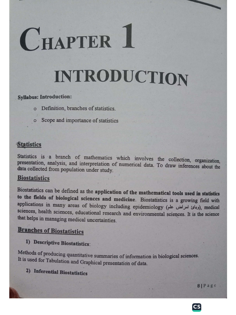 Biostatistics Chapter 1 | PDF
