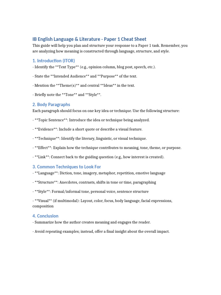 IB English Paper 1 Structure Guide | PDF