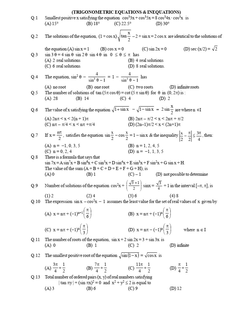 Trigonometrical Equations Sheet 5 SCQ (BMDP) | PDF | Trigonometric Functions | Triangle Geometry