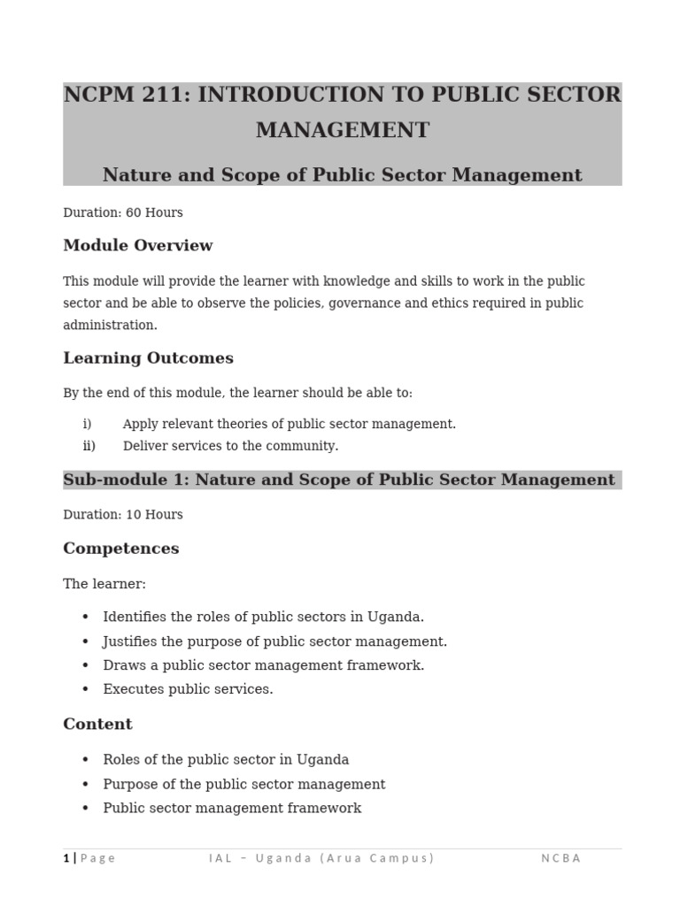 Sub-Module 1 Nature and Scope of Public Sector Management | PDF | State ...