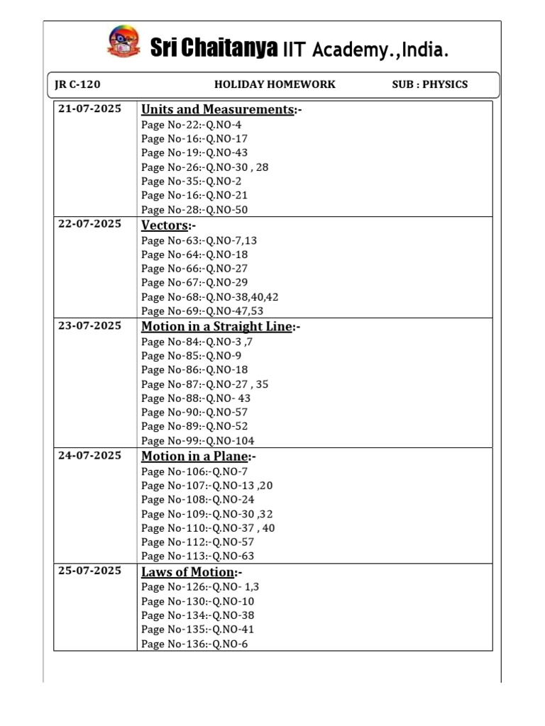 Physics Holiday Homework Questions | PDF