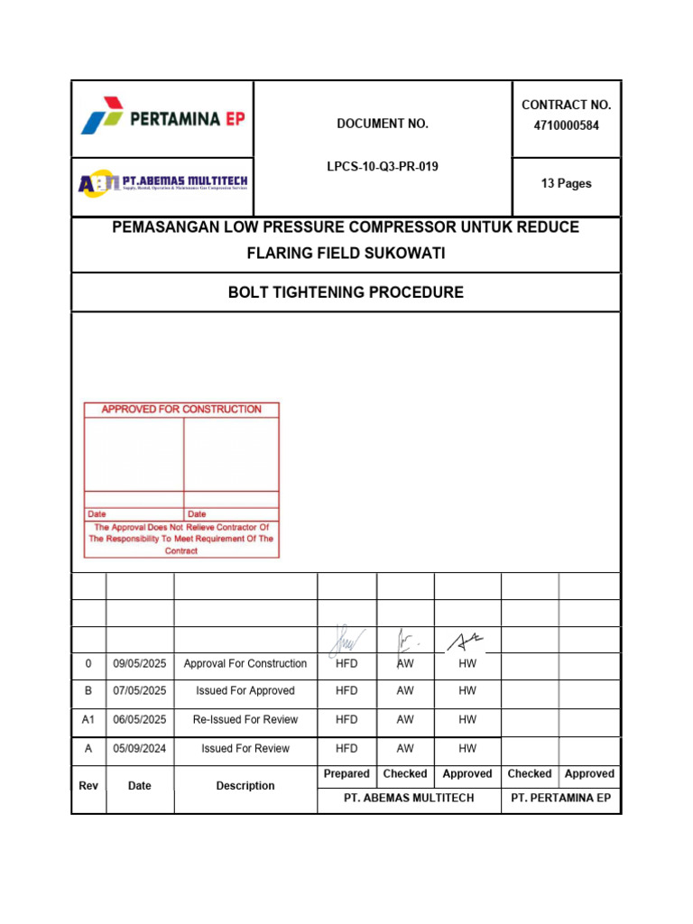 LPCS 10 Q3 PR 019 Bolt Tightening Procedure Rev.0 | PDF
