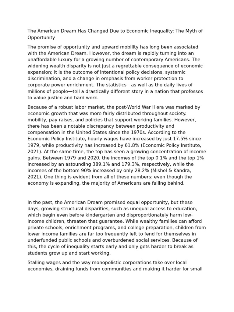 The American Dream Has Changed Due To Economic Inequality | PDF ...
