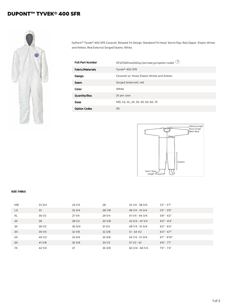 Dupont Tyvek 400 SFR St0127swh00 US | PDF | Seam (Sewing) | Materials