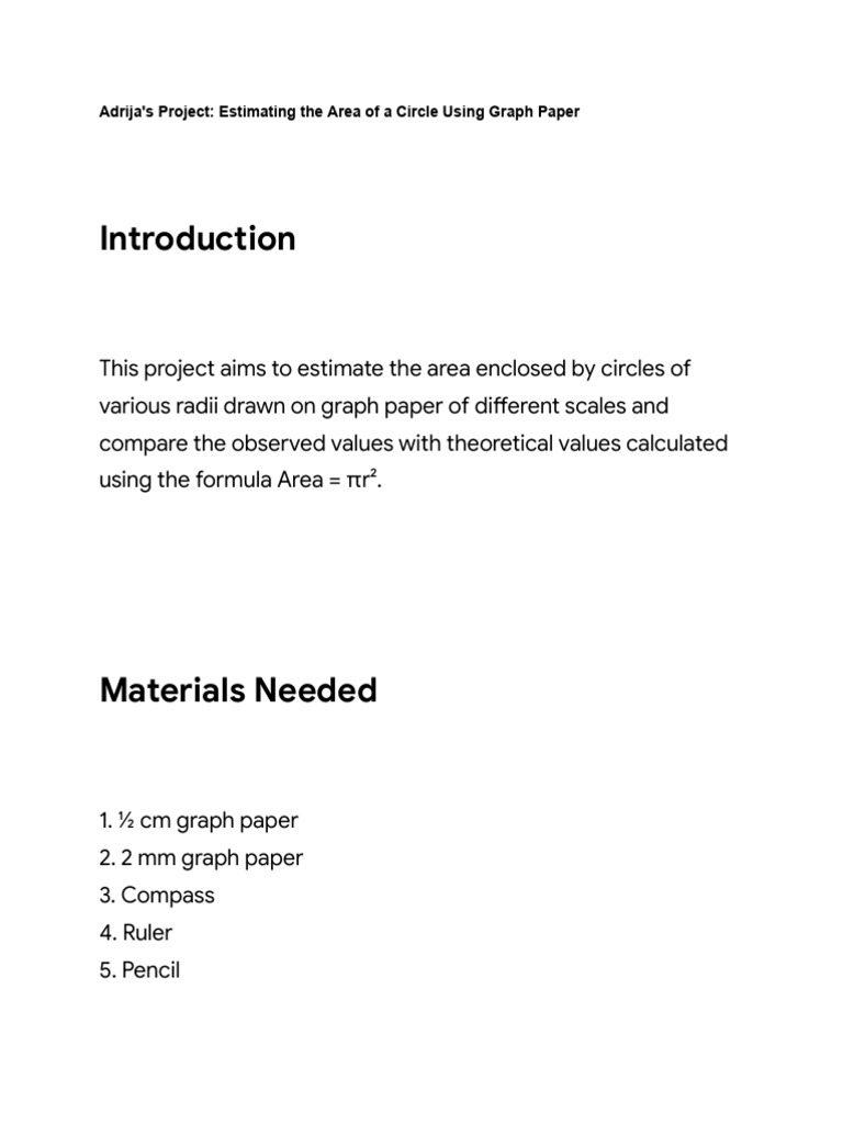 Adrija's Project Estimating The Area of A Circle Using Graph Paper ...