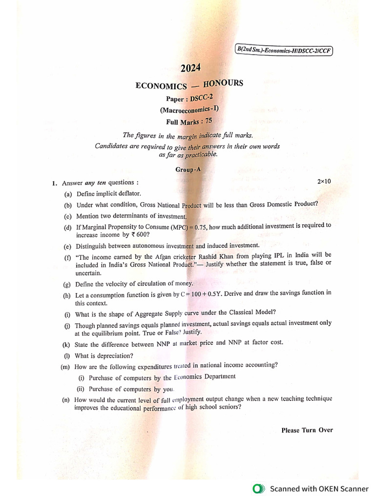 Economics Sem-II CC2 CCF 2024 | PDF