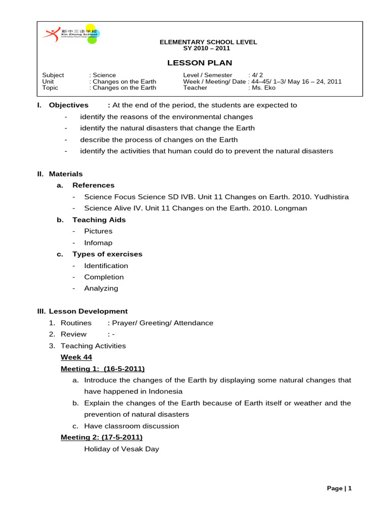Lesson Plan: Changes on Earth | PDF | Learning