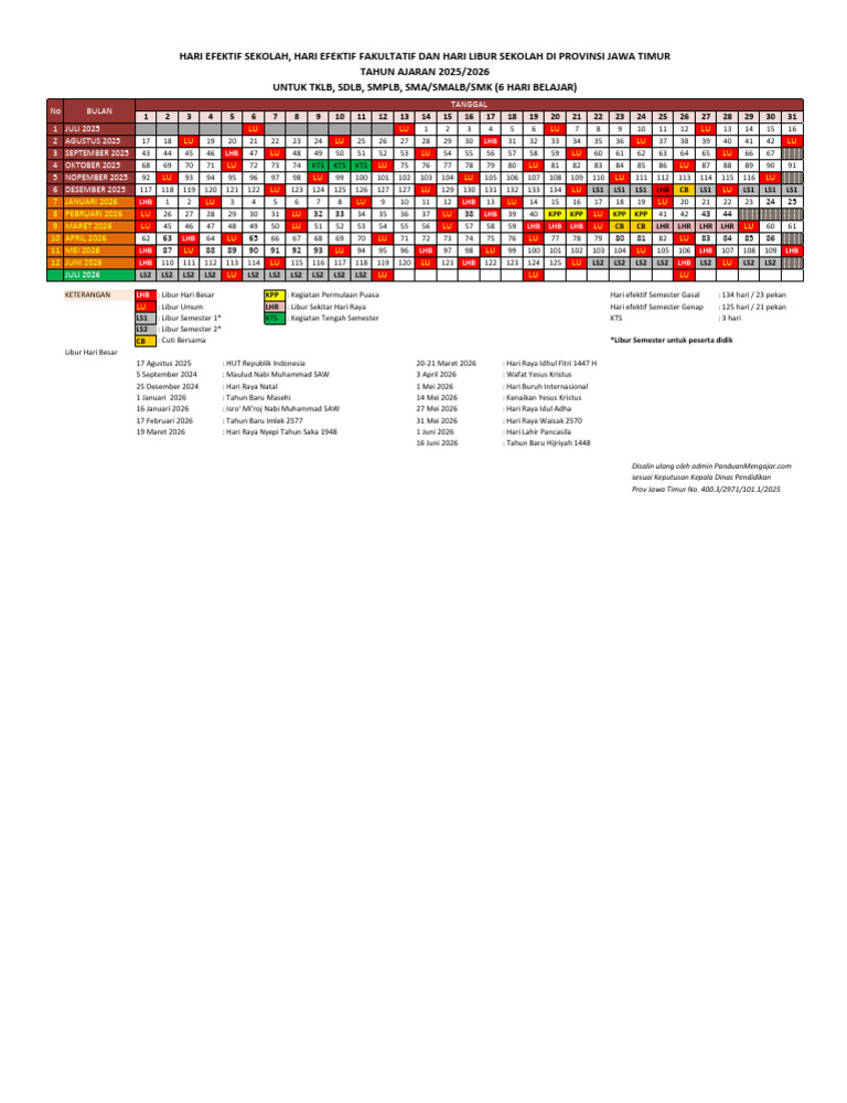 Kalender Pendidikan Jawa Timur 2025-2026 | PDF