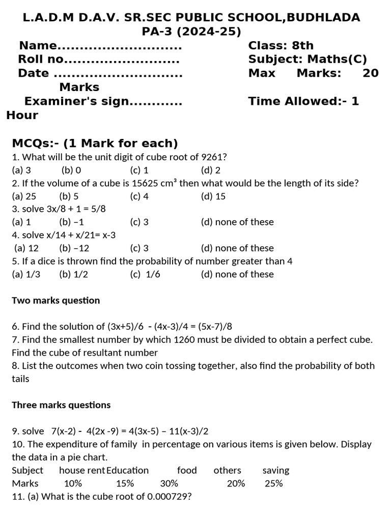 Pa3 Class-8th Set3 | PDF