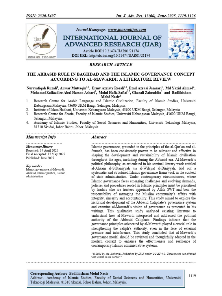 The Abbasid Rule in Baghdad and The Islamic Governance Concept ...