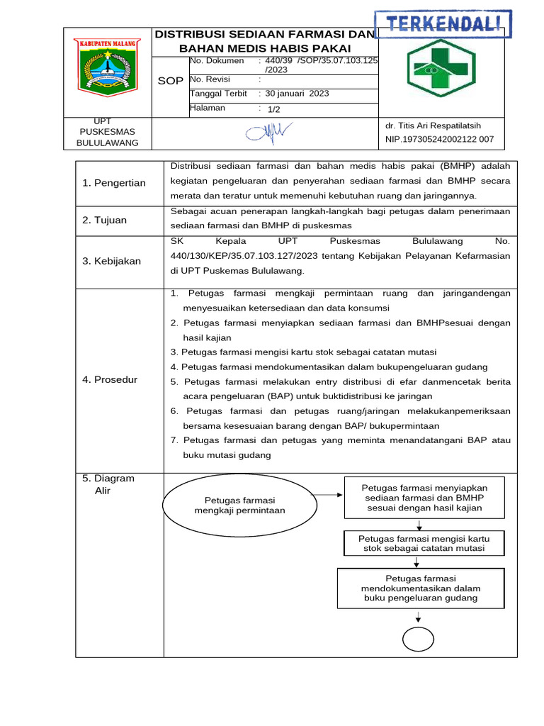 Distribusi Sediaan Farmasi Dan Bahan Medis Habis Pakai | PDF