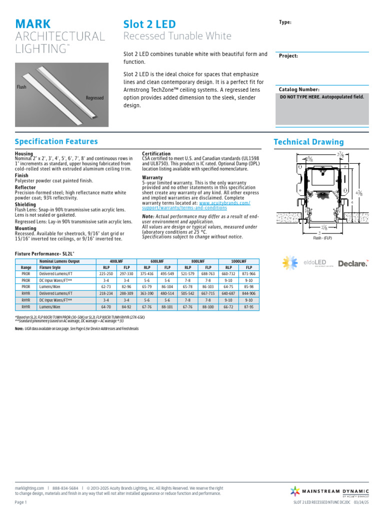 Mark Slot 2 Led Recessed Sl2l Linear Tuwh Dc2dc | PDF