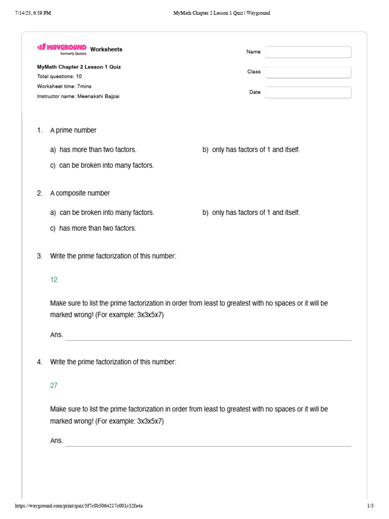 MyMath Chapter 2 Lesson 1 Quiz - Wayground | PDF | Chess Theory | Chess