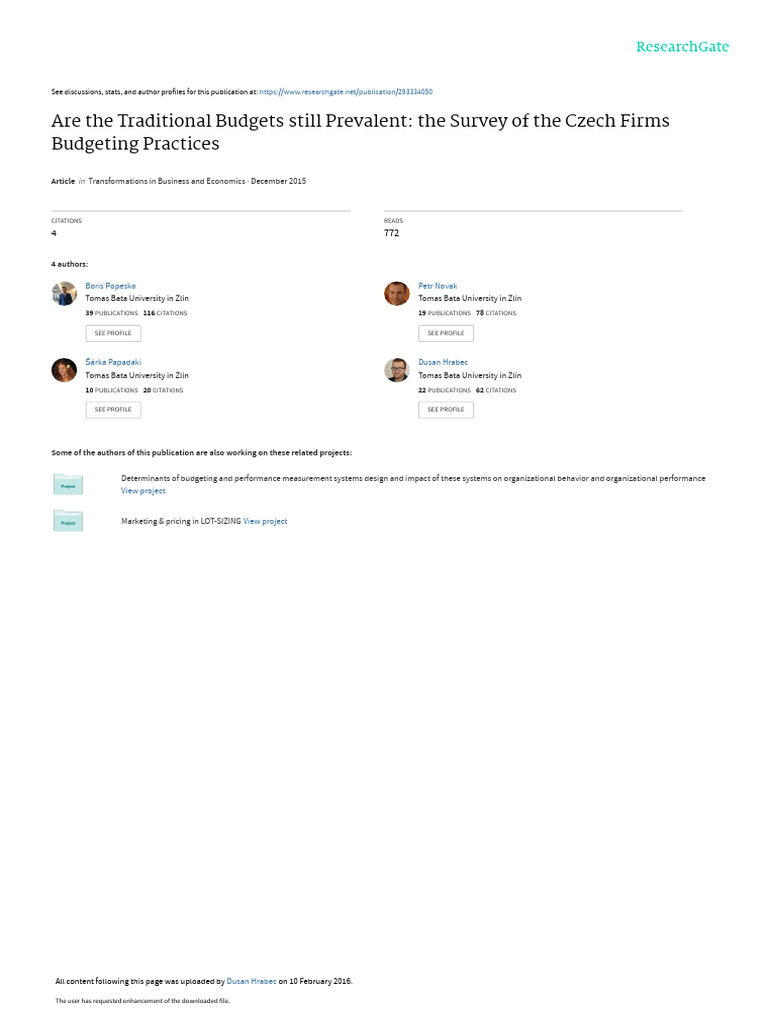 Czech Firms' Budgeting Practices Survey | PDF | Hypothesis | Budget