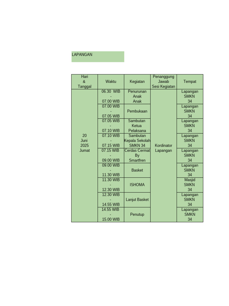Rundown Classmeet 2025 | PDF