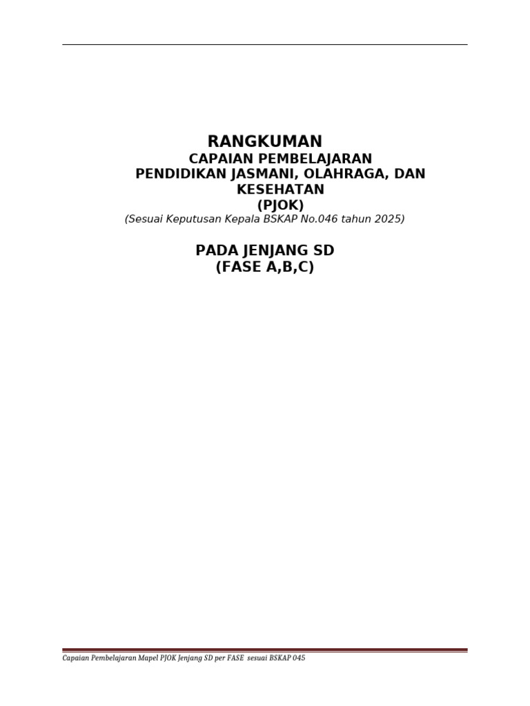CP Mapel Pjok SD Terbaru No.046 Tahun 2025 | PDF