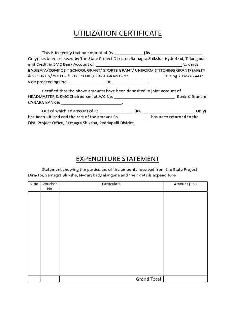 Samagra Shiksha Utilization Certificate | PDF