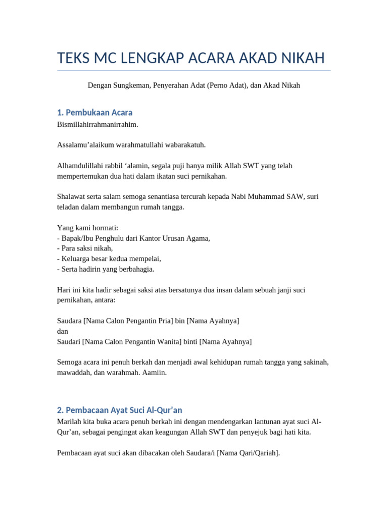 Teks MC Akad Nikah Final Semua Bagian | PDF