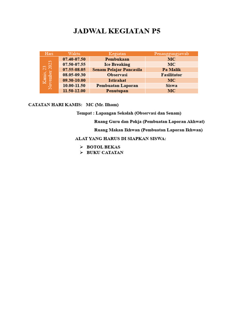 Jadwal Kegiatan P5 | PDF
