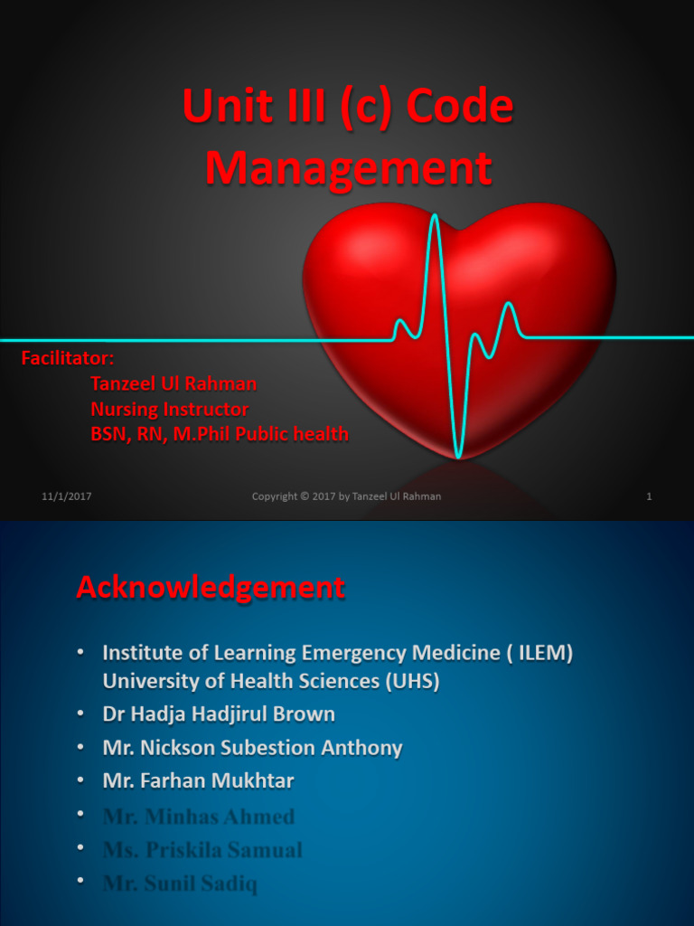 Unit III (C) Code Management | PDF | Cardiopulmonary Resuscitation | Cardiac Arrest