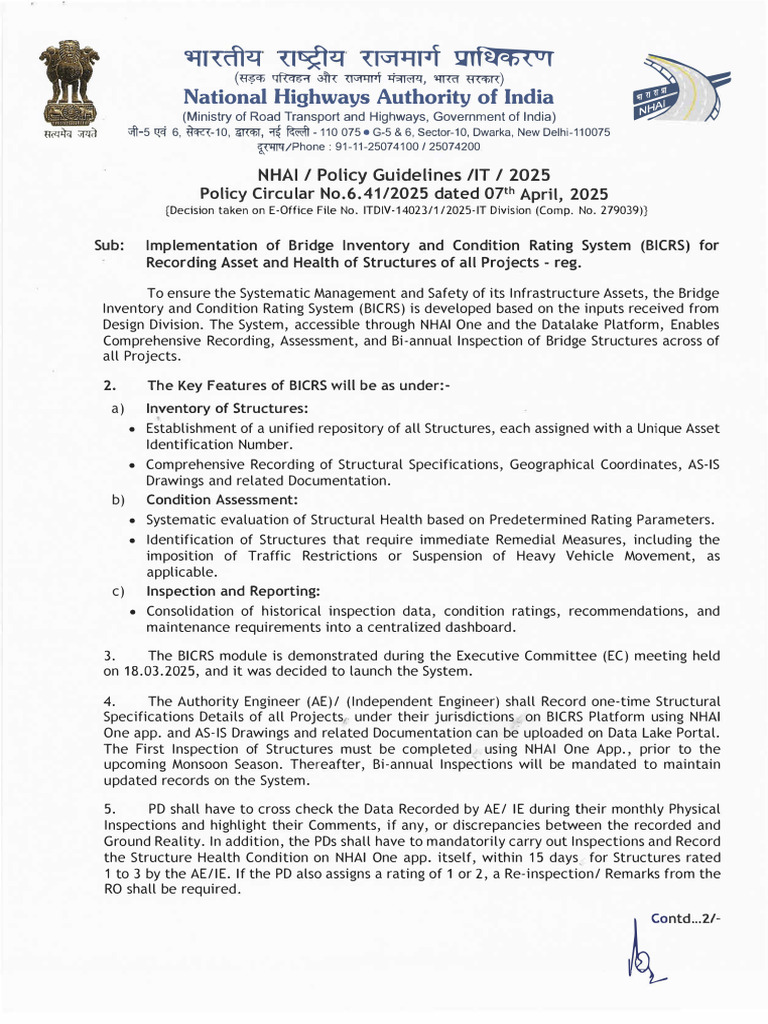 Implementation of Bridge Inventory and Condition Rating System (BICRS ...