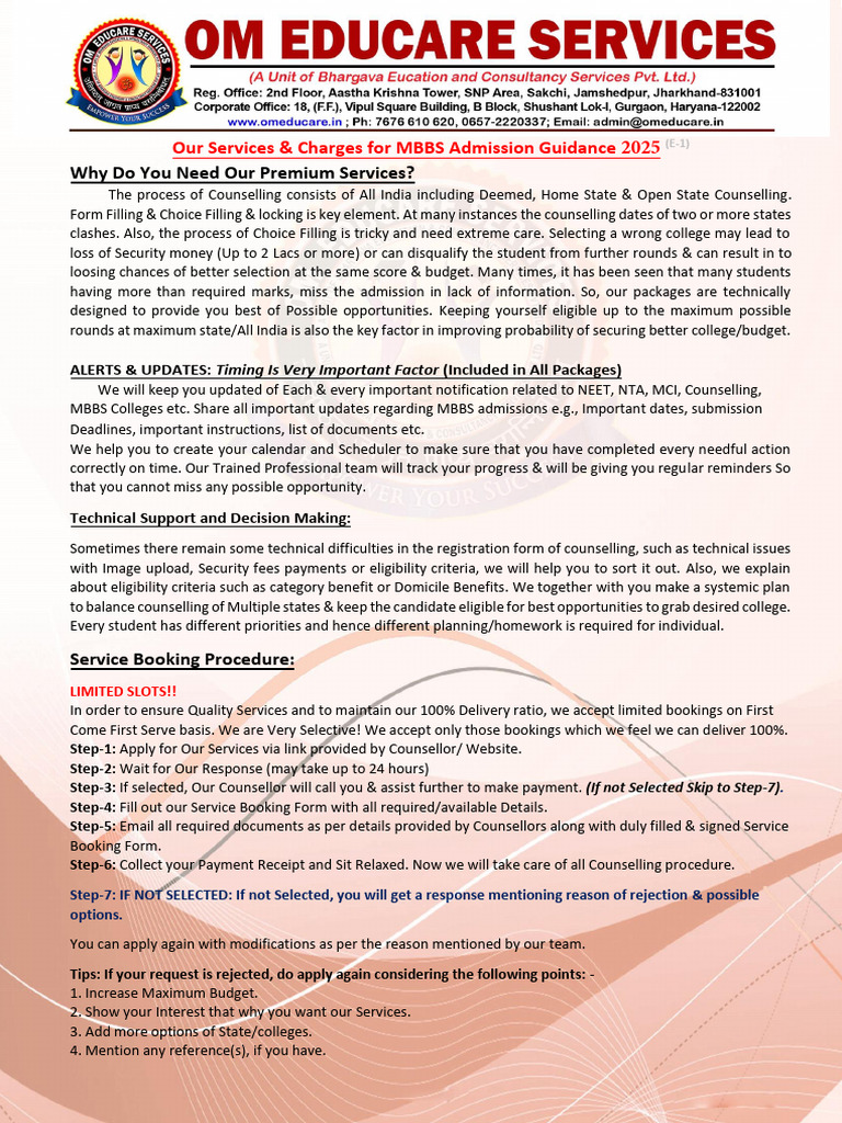 NEET UG Our Services Charges 2025 | PDF | Payments