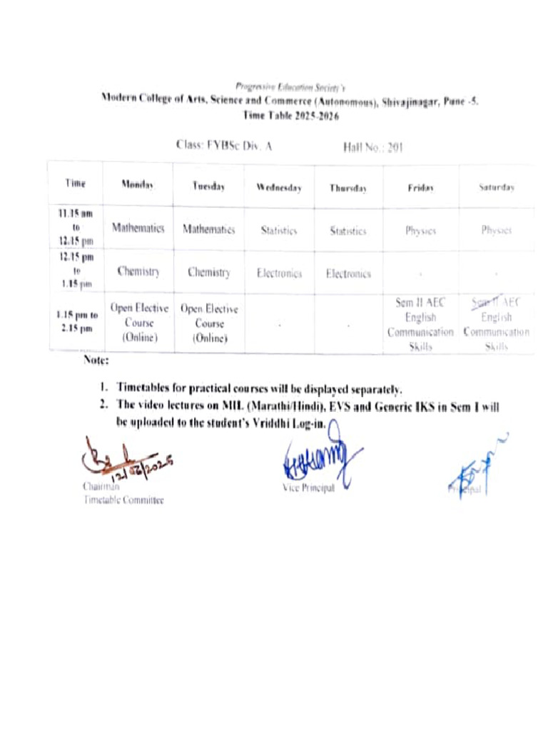 FY BSC Timetable | PDF