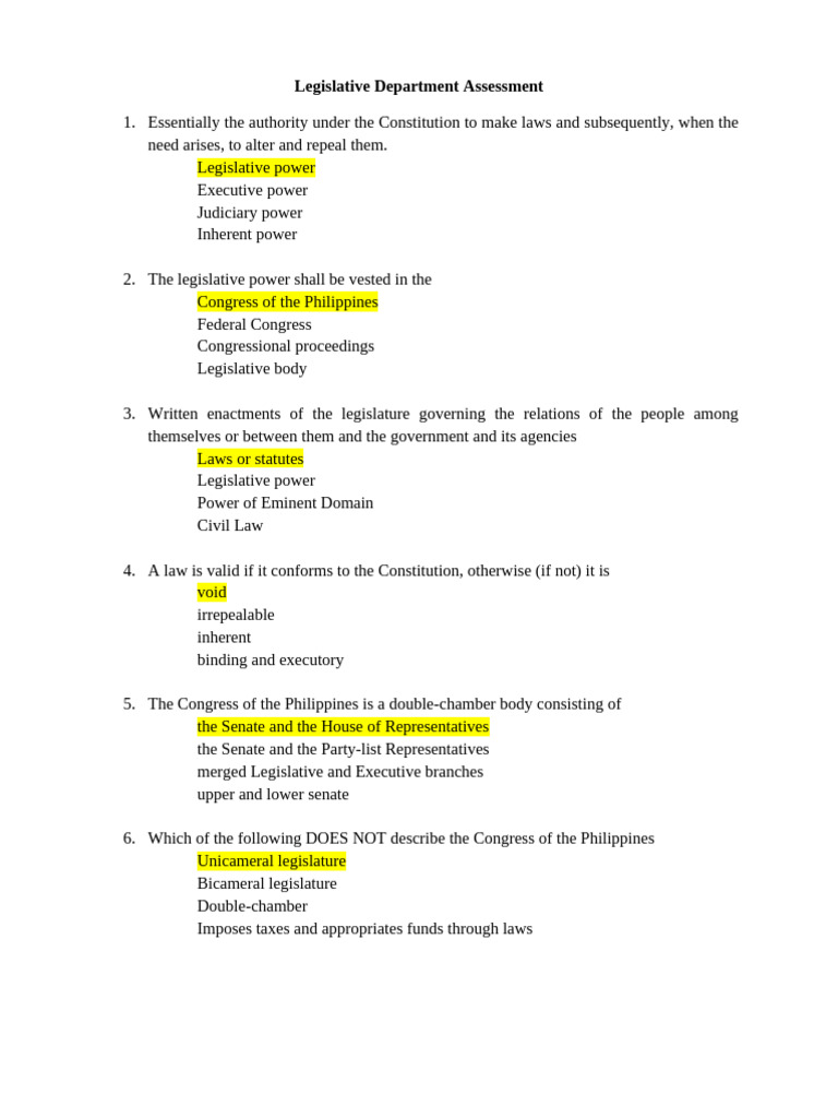 Legislative Power Assessment | PDF | American Government | Presidents ...