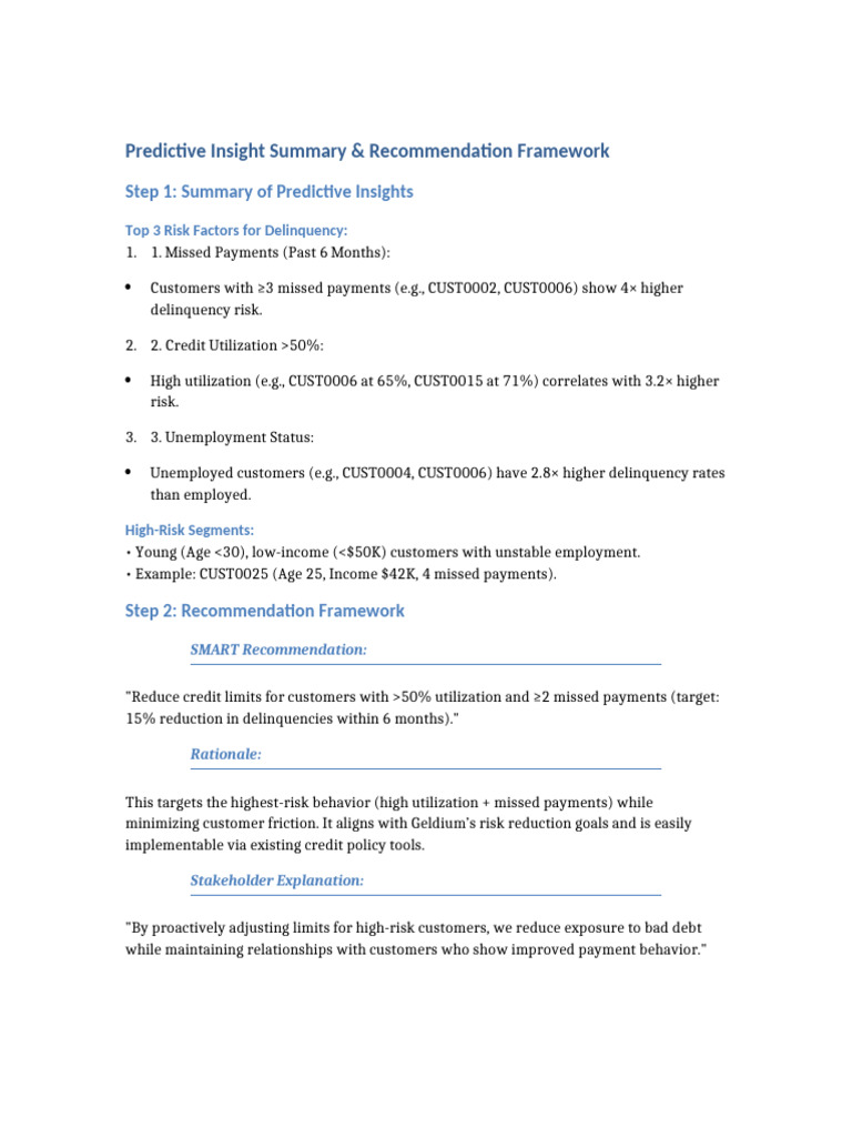 Geldium Predictive Insight Recommendation | PDF
