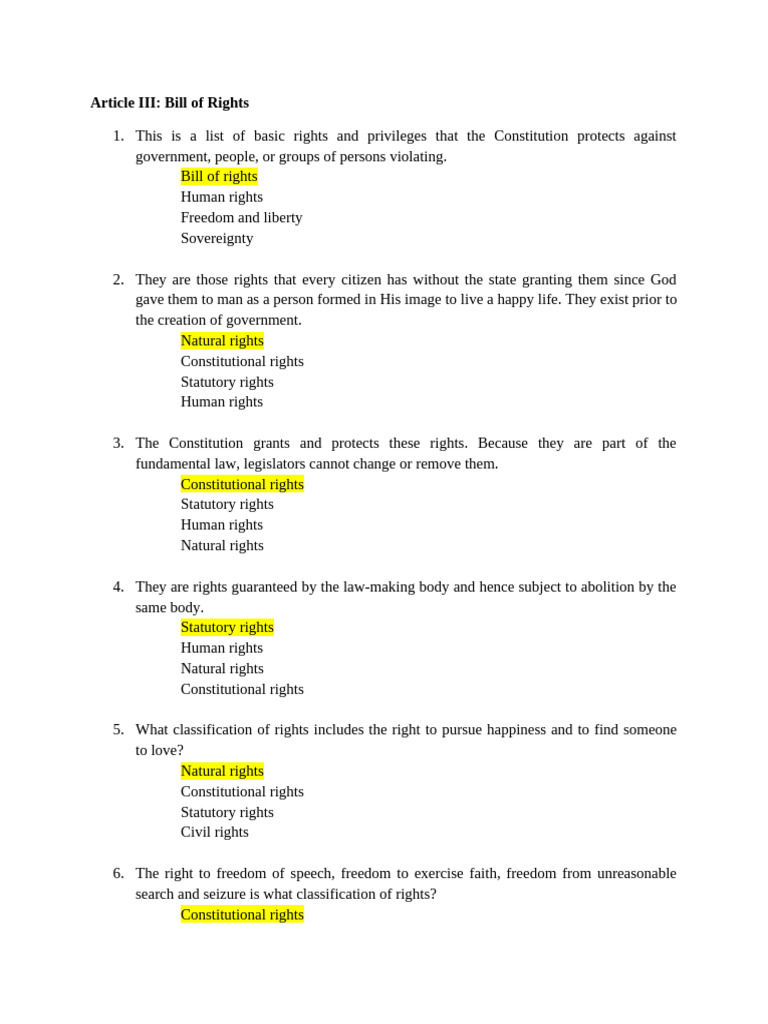 Bill of Rights Assessment | PDF | Due Process | Rights