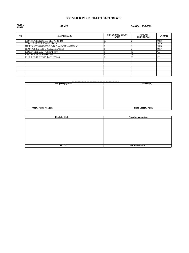 Form Pengajuan Permintaan ATK (TERBARU) | PDF | Paper | Printing