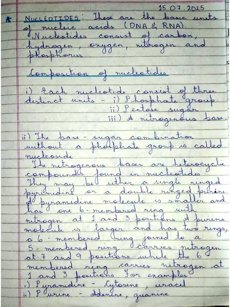 Zoology Notes (Nucleotides and Nucleic Acids) | PDF