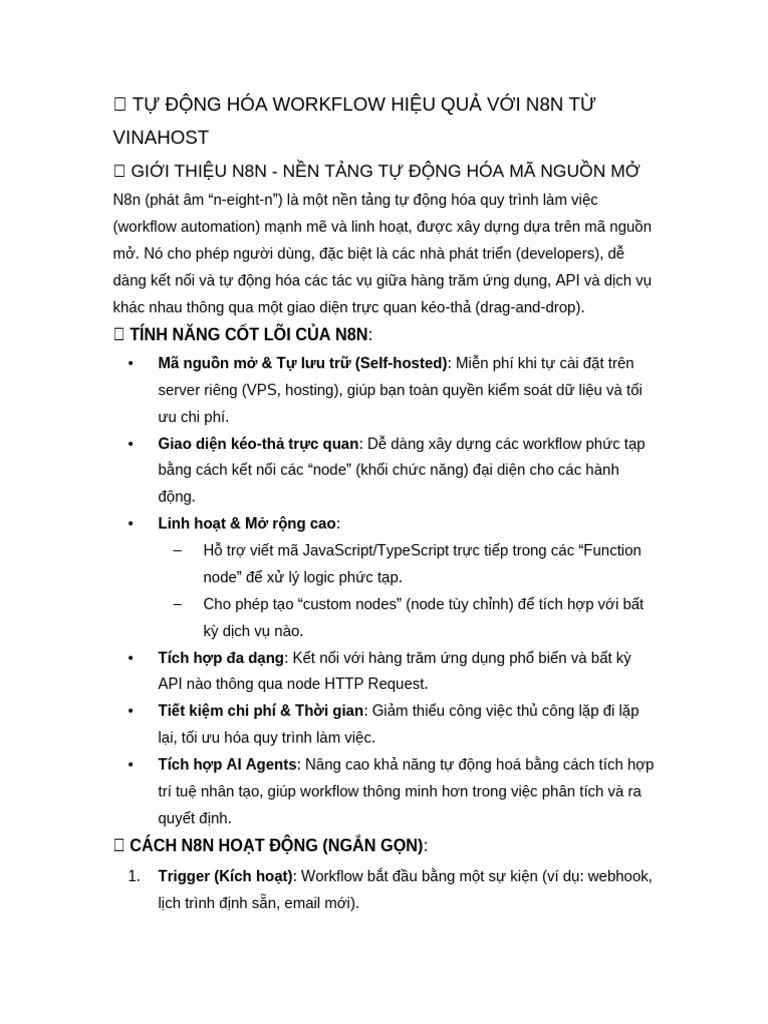 VPS N8N Workflow Automation With VinaHost | PDF