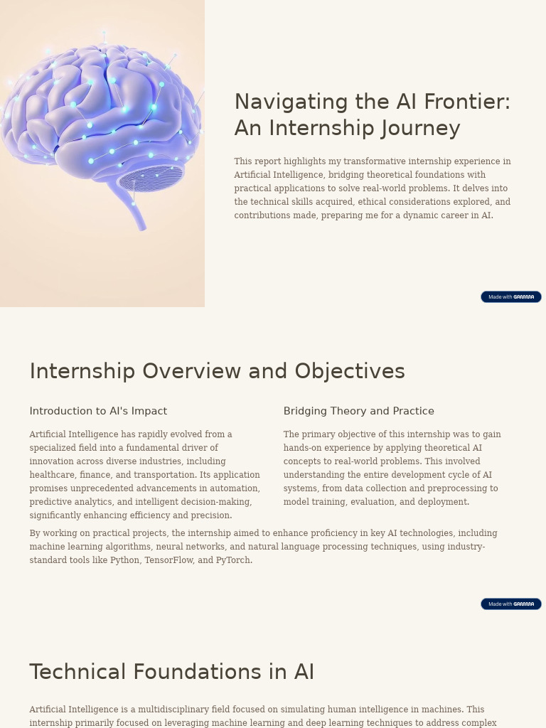 Navigating The AI Frontier An Internship Journey | PDF | Artificial ...
