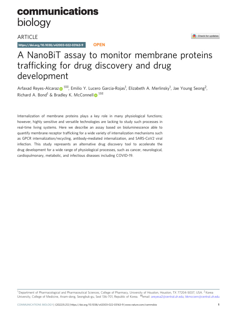 A Nanobit Assay To Monitor Membrane Proteins Traf Cking For Drug ...