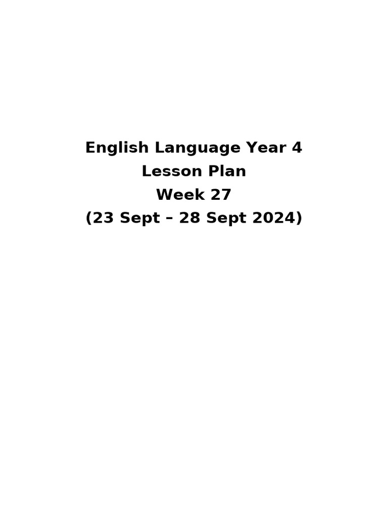 Year 4 English Language Lesson Plan | PDF | Teachers | Lesson Plan