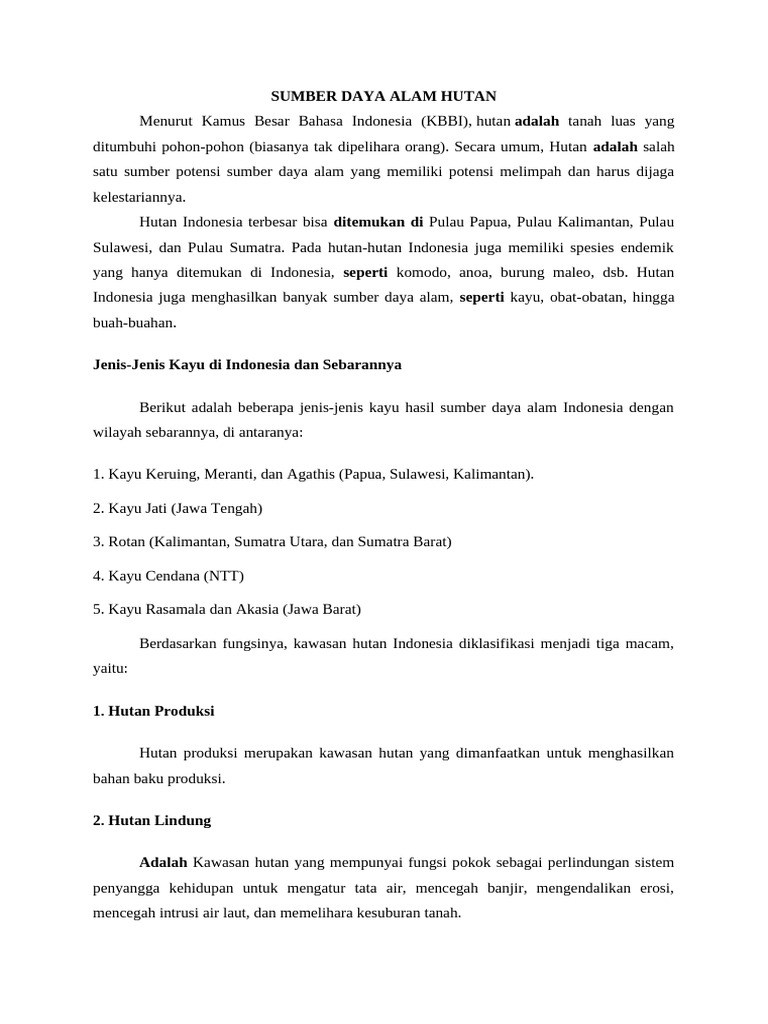 Sumber Daya Alam Hutan di Indonesia | PDF