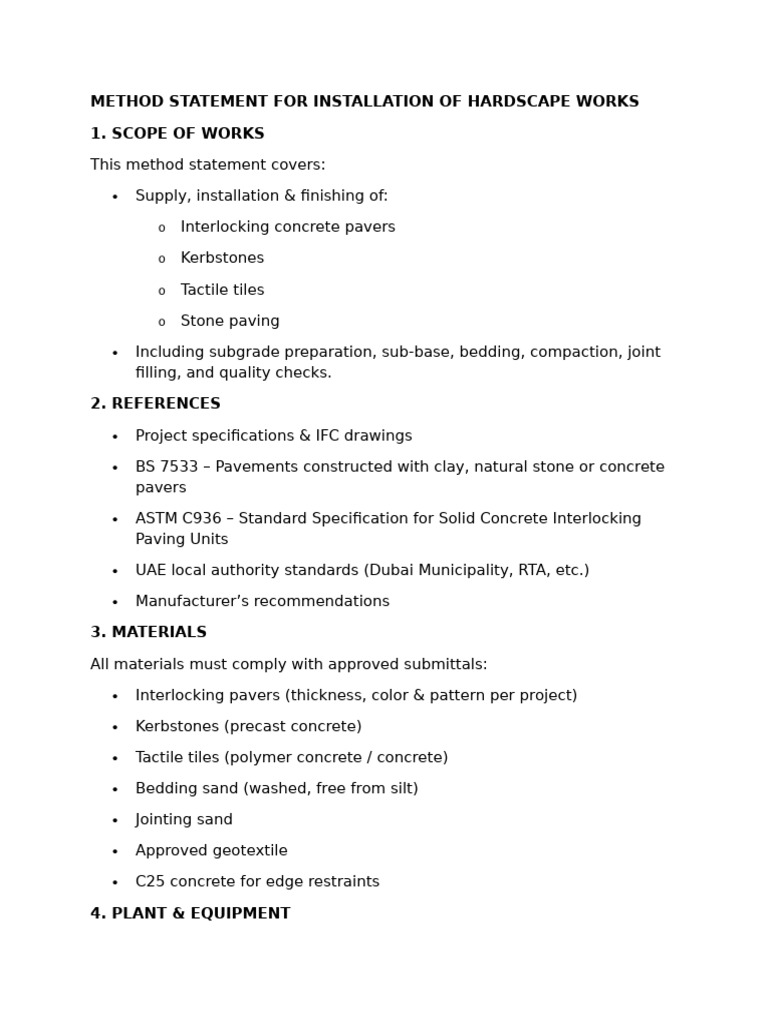 Method Statement For Installation of Hardscape Works | PDF | Building Materials