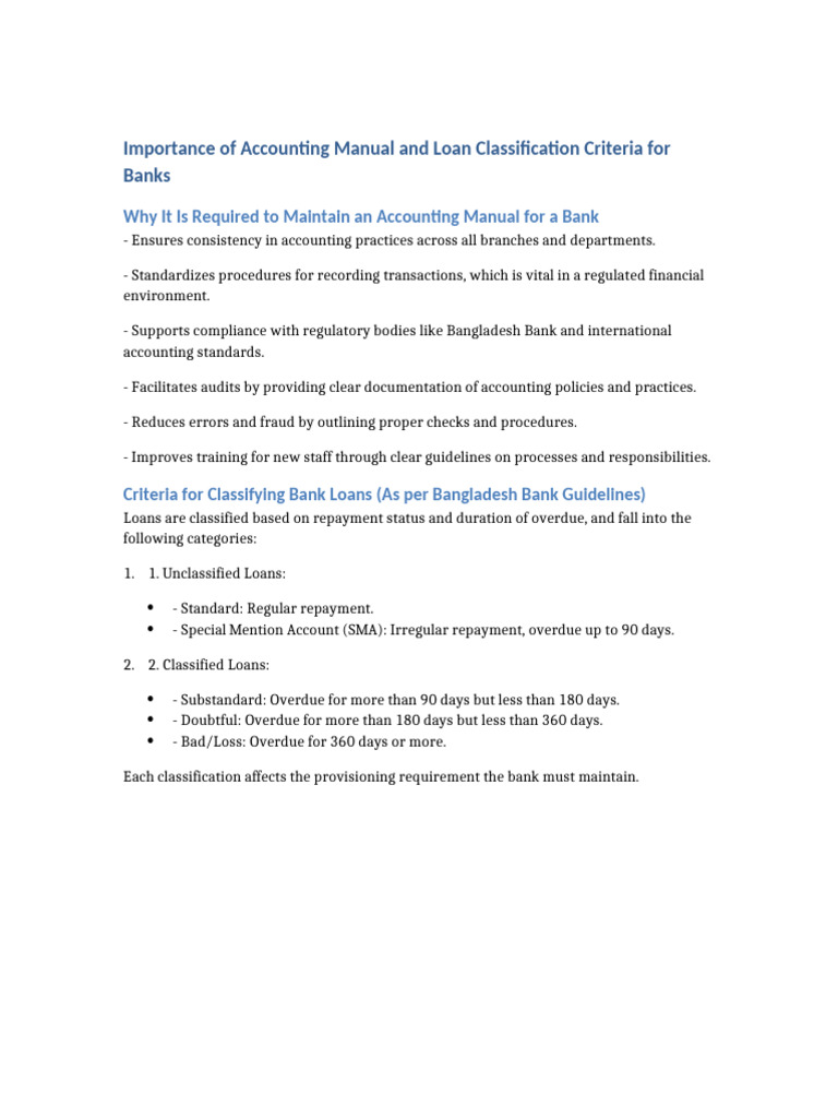 Accounting Manual and Loan Classification | PDF