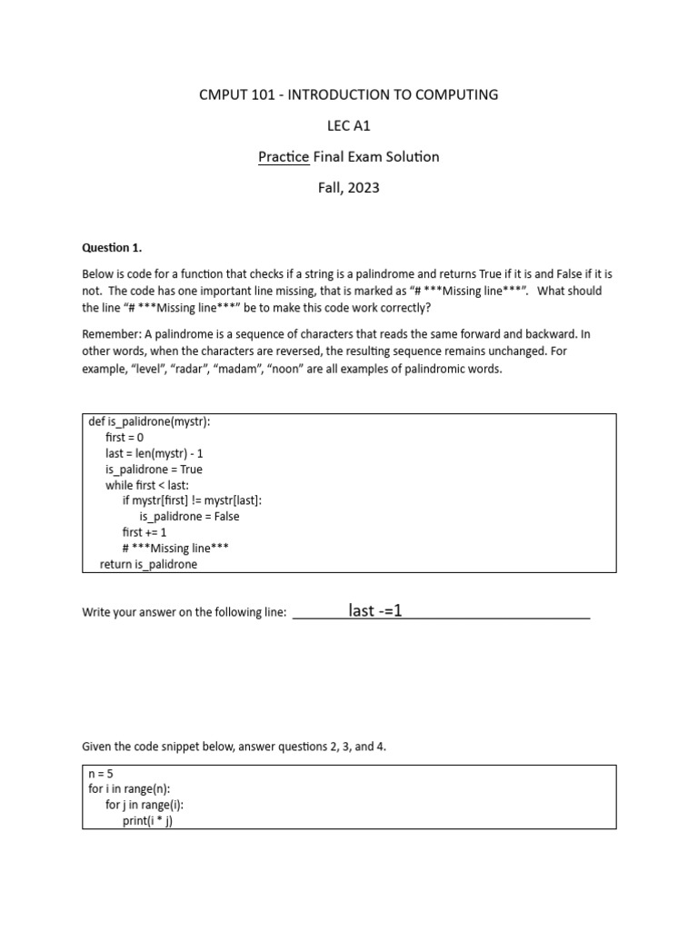 CMPUT 101 Practice Final Exam Solution | PDF | Sampling (Signal Processing) | Central Processing ...