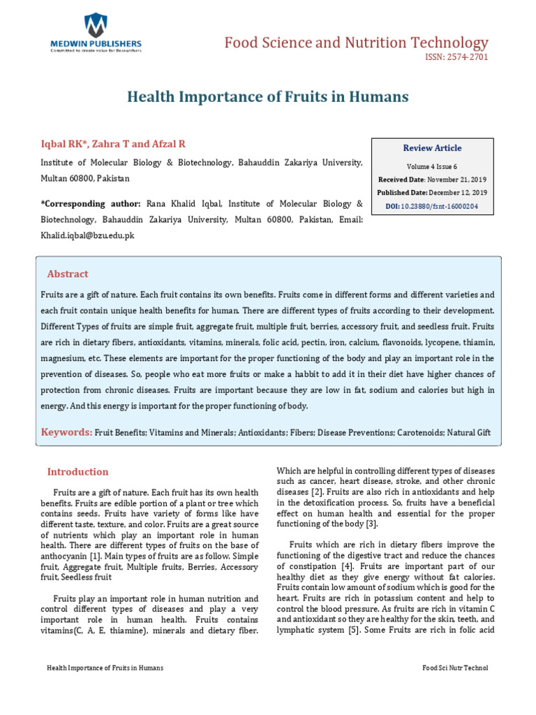 Health Benefits of Fruits for Humans | PDF | Diet & Nutrition | Dietary ...