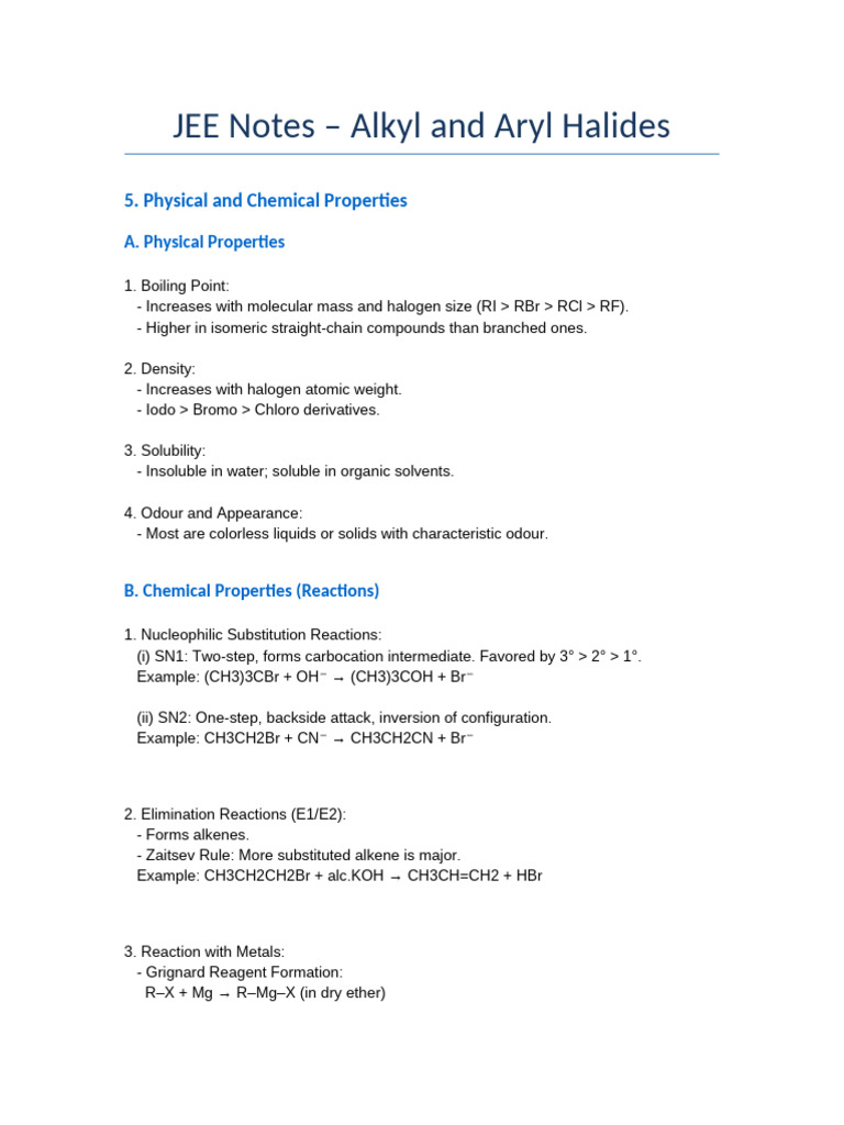 Alkyl and Aryl Halides Overview | PDF | Chemical Reactions | Organic ...