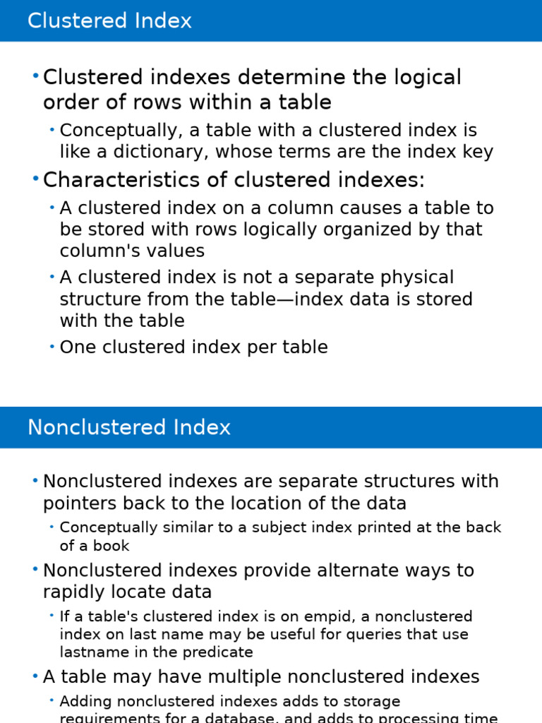 Clustered Indexes Determine The Logical Order of Rows Within A Table | PDF